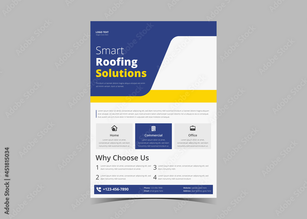 Roofing service flyer design template. Building roofing experts poster ...
