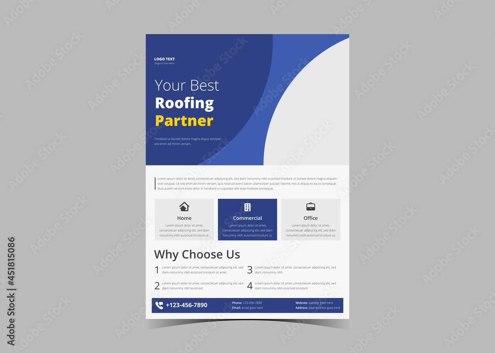 Roofing service flyer design template. Building roofing experts poster ...