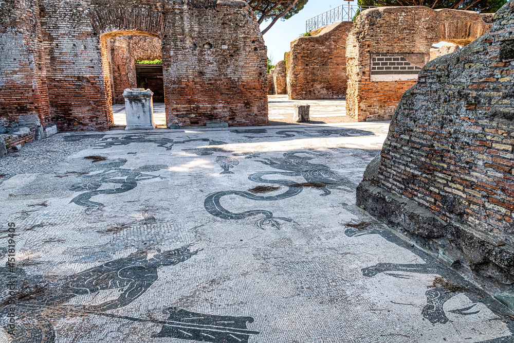 Ancient Roman Baths of Neptune Mosaic Floors Ostia Antica Ruins Rome ...