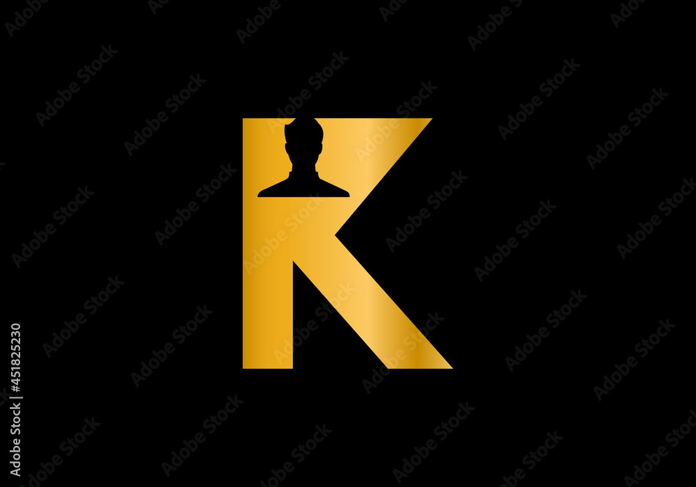 Initial K Letter alphabet with male avatar. Lifting vector logo design ...