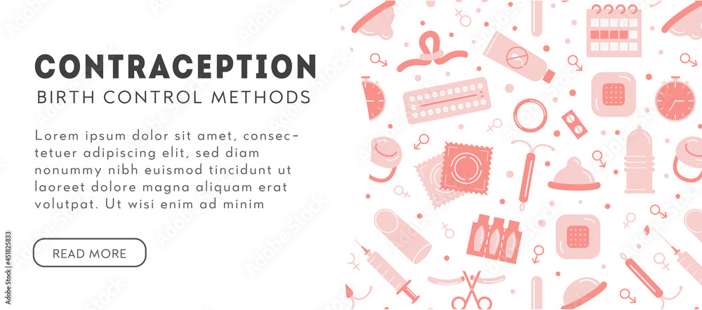 Birth control methods horizontal banner template with place for text ...