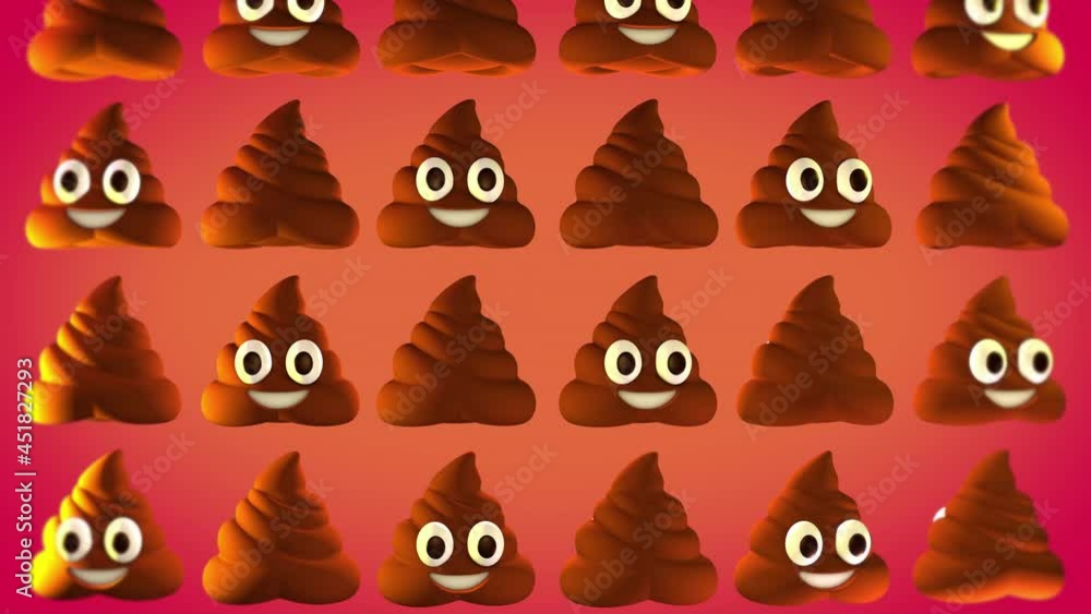 Social Media Funny Animation Smiling Poop Emoji Flying Up On Abstract ...