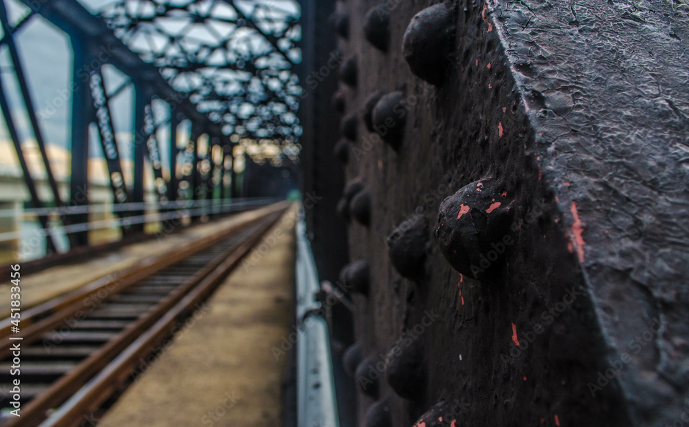 Railway tracks through the steel bride, The Manampitiya bridge in Sri ...