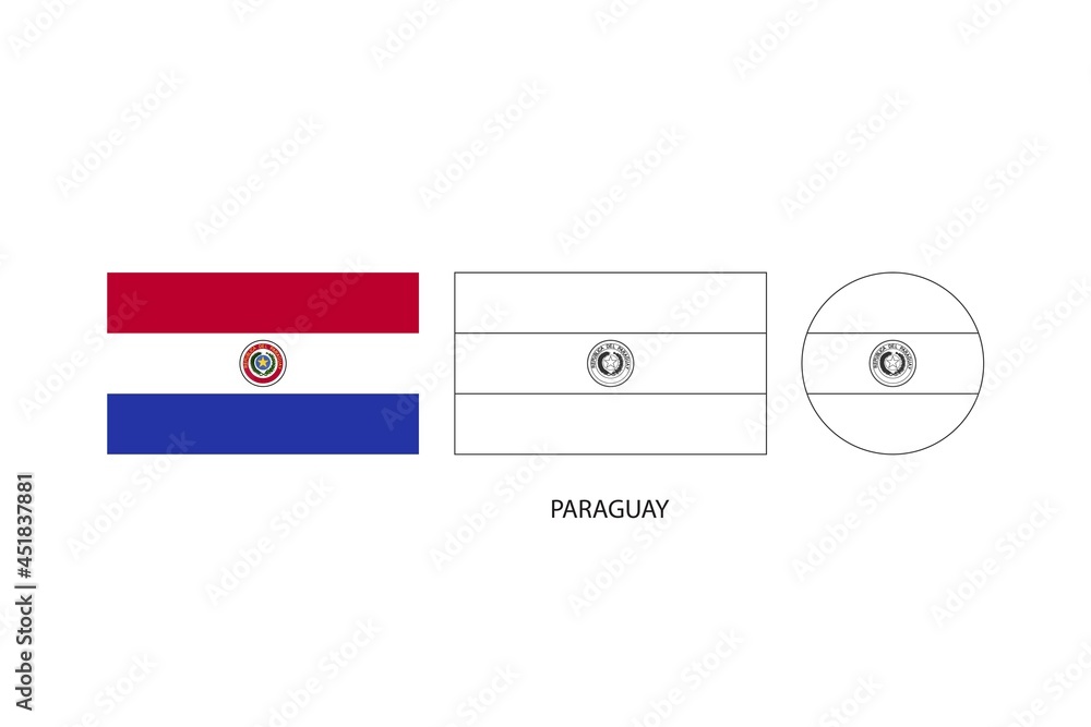 Paraguay flag 3 versions, Vector illustration, Thin black line of ...
