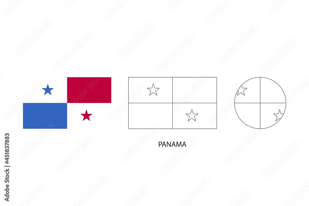 Panama flag 3 versions, Vector illustration, Thin black line of ...