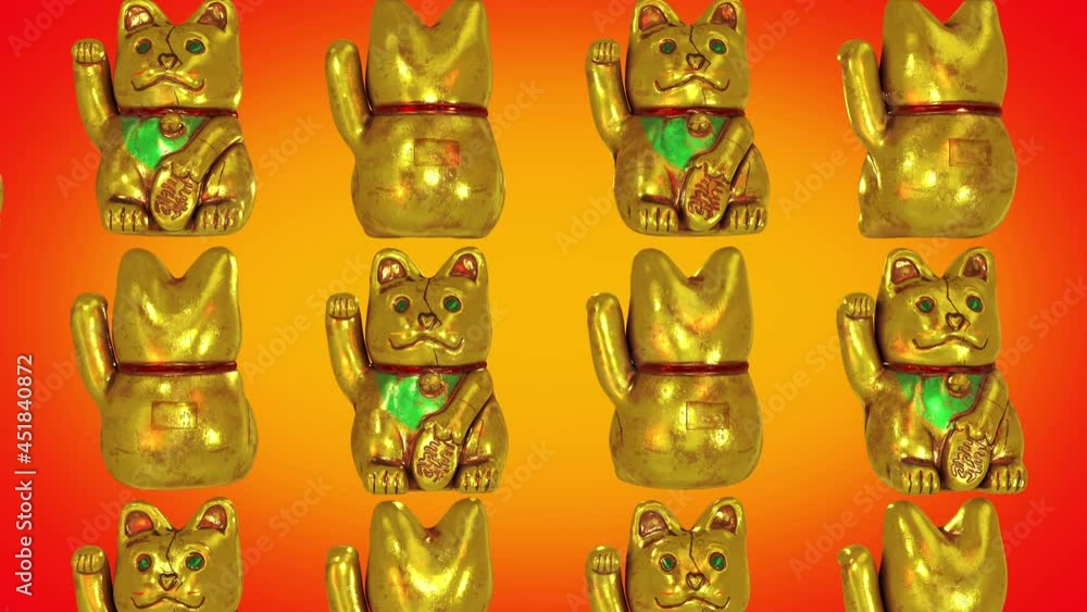 Cute Golden Fortune Cat Statue Rotational Movement On Creative Bright ...