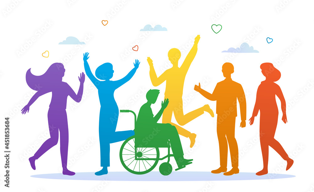 Silhouettes of people. People painted in LGBT colors. Picture of ...