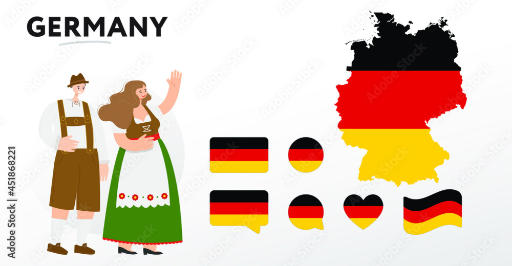 Various designs of the Germany flag and map. World flags. Vector set ...
