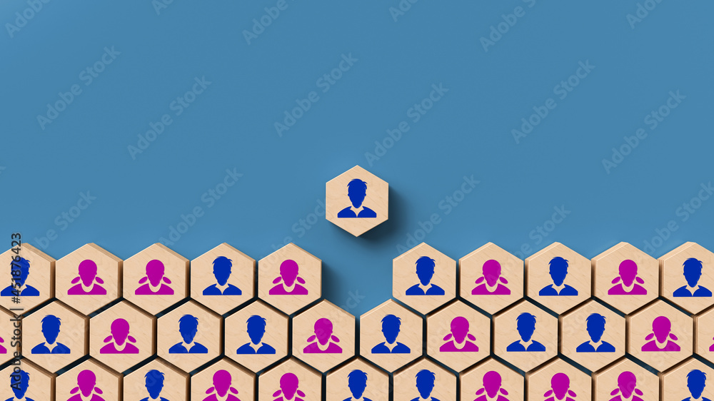 hexagon tile with a person symbol on it is moving up out of many ...