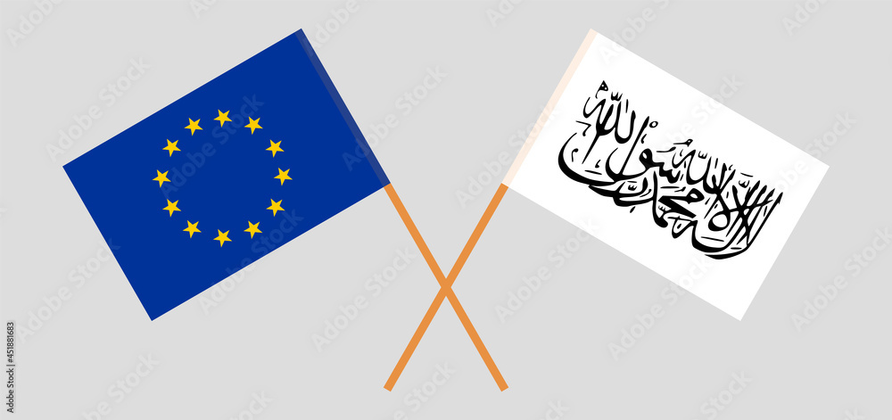 Crossed flags of the EU and Islamic Emirate of Afghanistan. Official ...