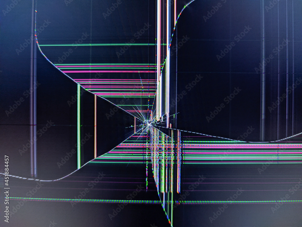 Close up Broken TV LED screen.Broken monitor.Broken glass plasma TV IPS ...