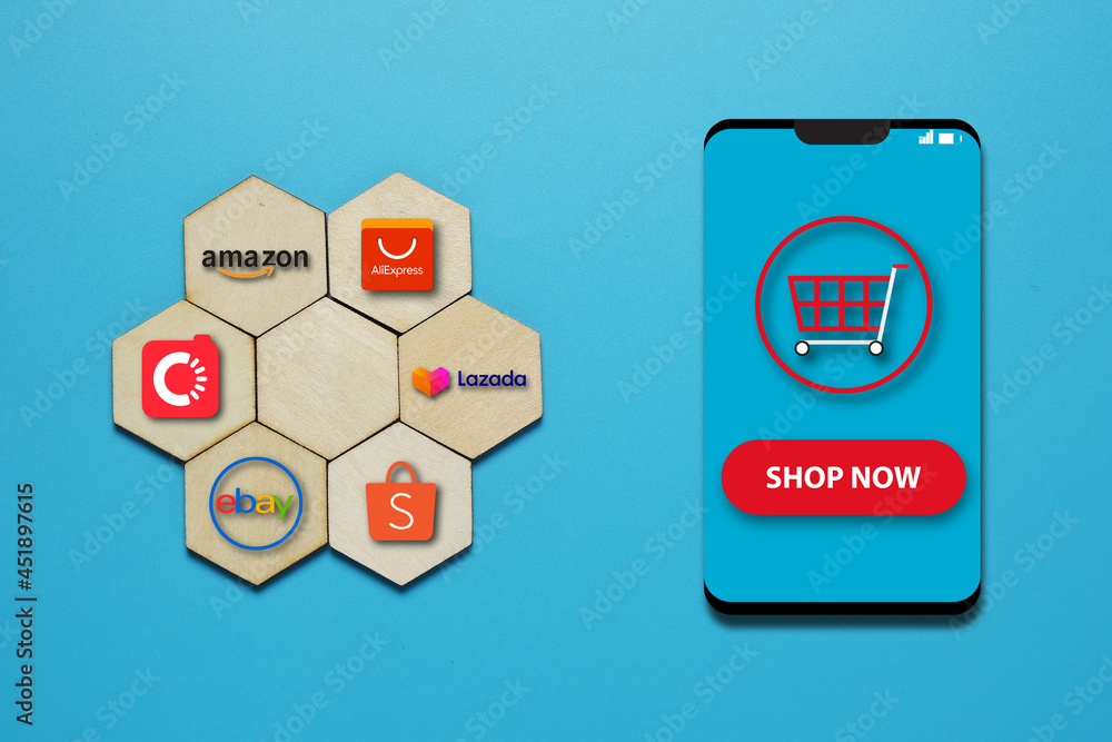 Amazon,Alibaba,Carousell,Ebay,Lazada,Shopee and smartphone illustration ...