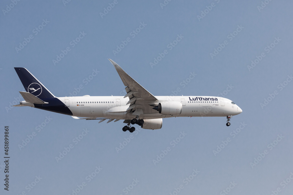 Toronto, Canada, August 9, 2021; A Lufthansa German Airlines Airbus ...