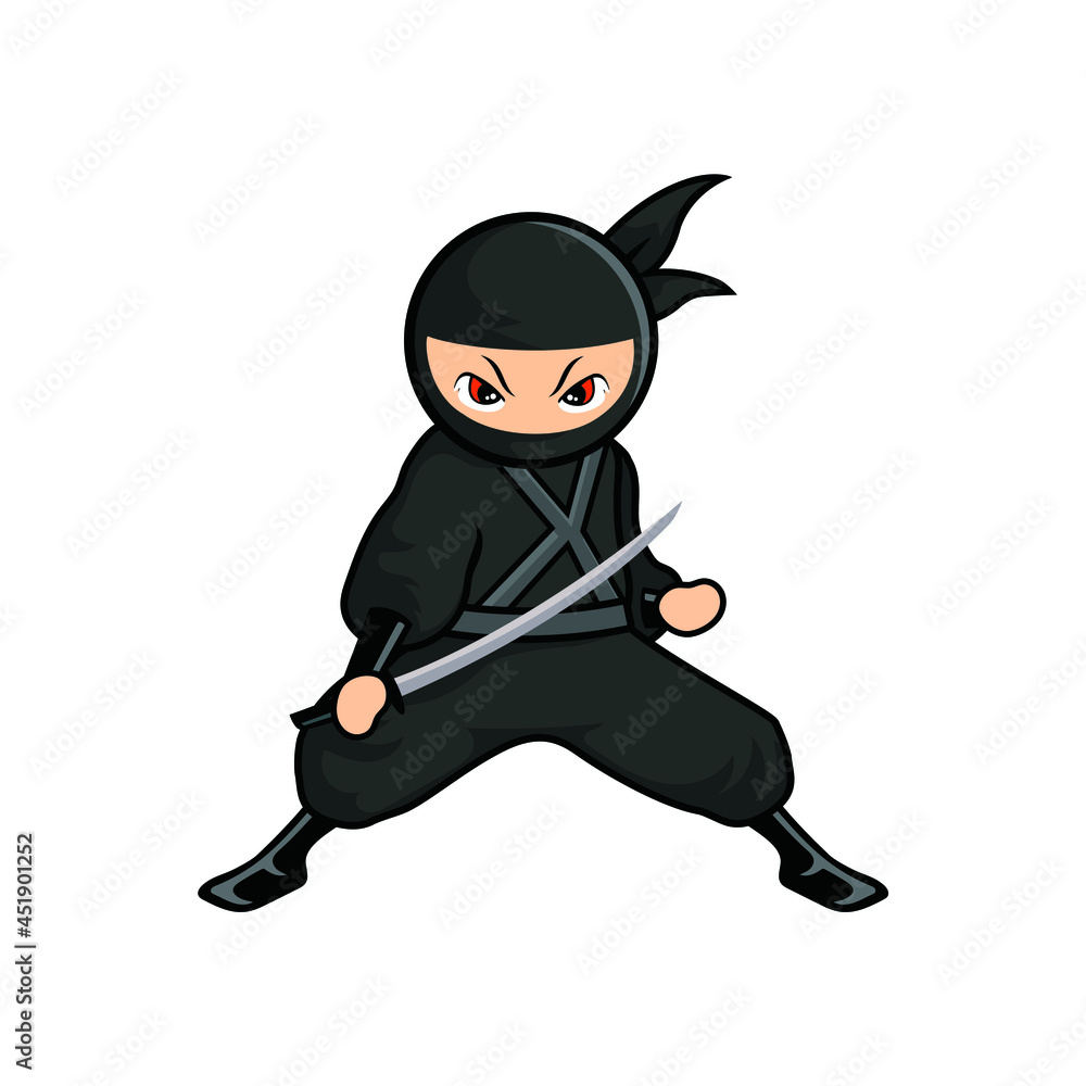 Cartoon black ninja stand ready to fight Stock Vector | Adobe Stock