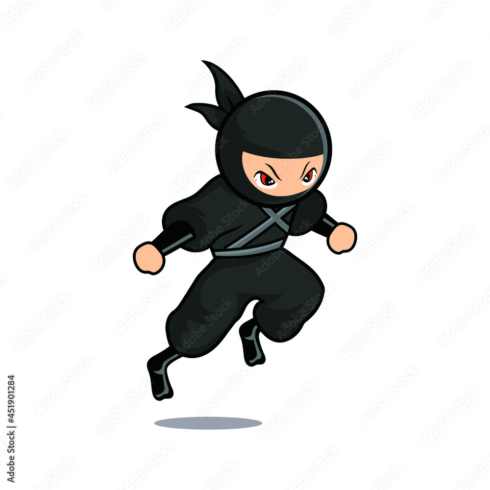 Cartoon black ninja ready to fly Stock Vector | Adobe Stock