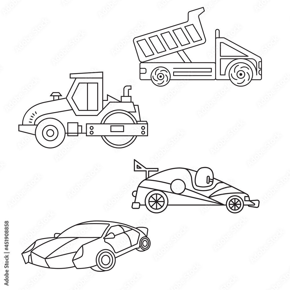 Cute Construction Vehicles, Dump Truck, stylish Car and Race Car for ...