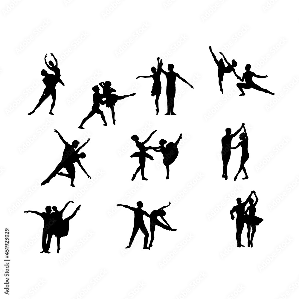 Ballet Duo Dance - Silhouettes vector. 10 files set eps & svg Stock ...