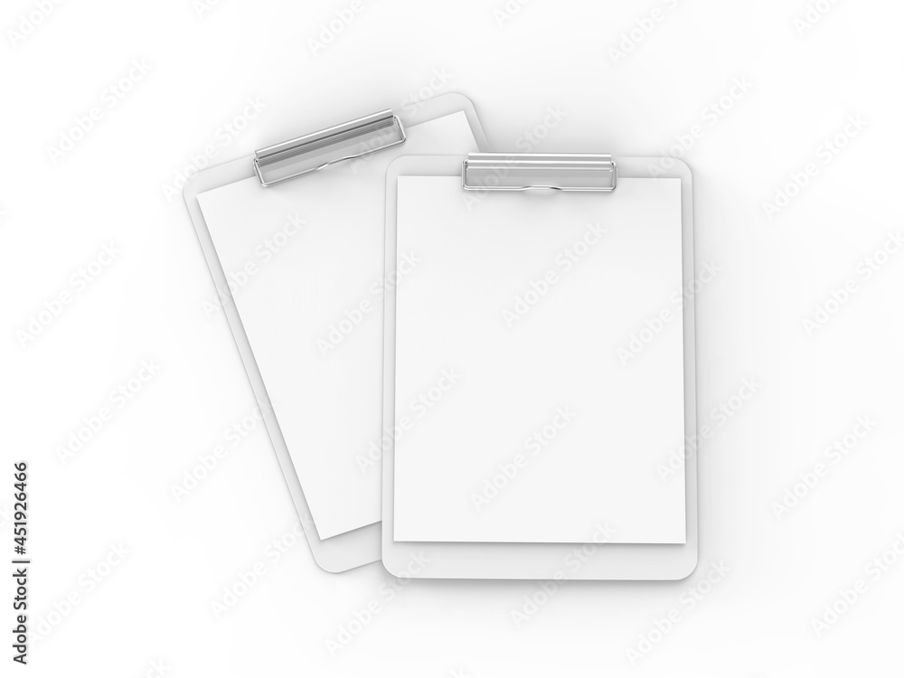 Clipboard with A4 paper mock up on isolated white background, 3d ...
