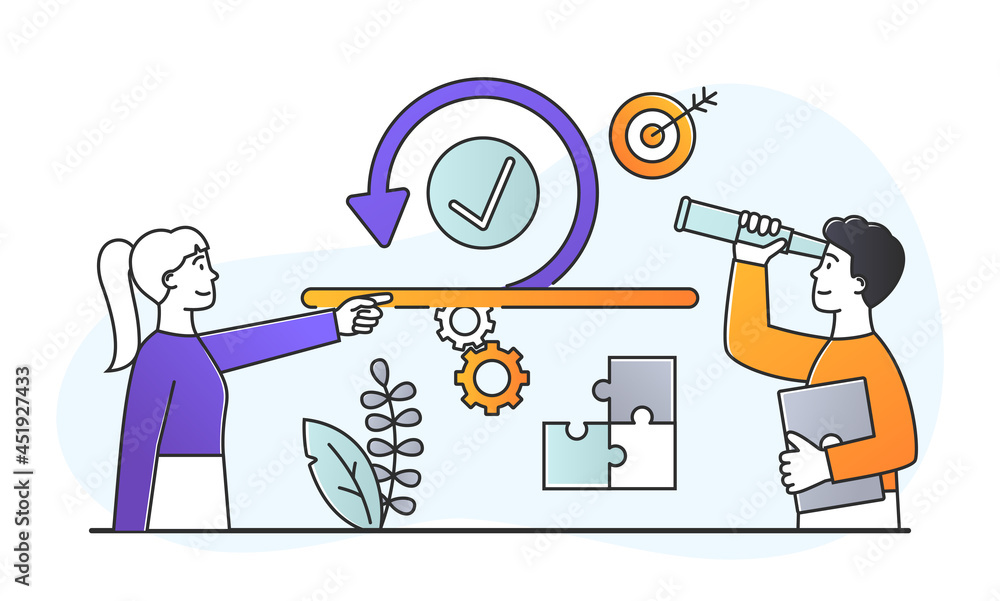 Scrum agile concept. Software development method. Man and woman use ...