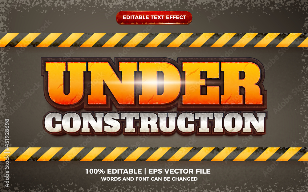 under construction editable text effect 3d template style Stock Vector ...
