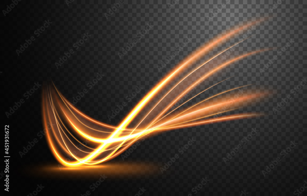 Elegant gold wavy line of light with a transparent pattern, isolated ...