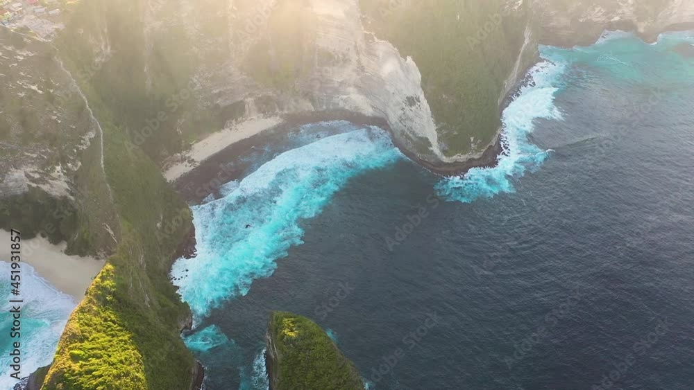 Aerial view on Kelingking Beach with azure lagoon and T-Rex Bay Nusa ...