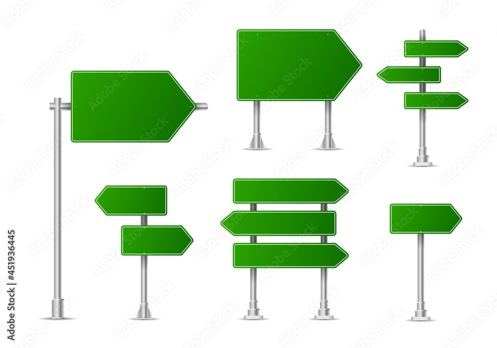 Realistic green street and road signs. City illustration vector. Street ...
