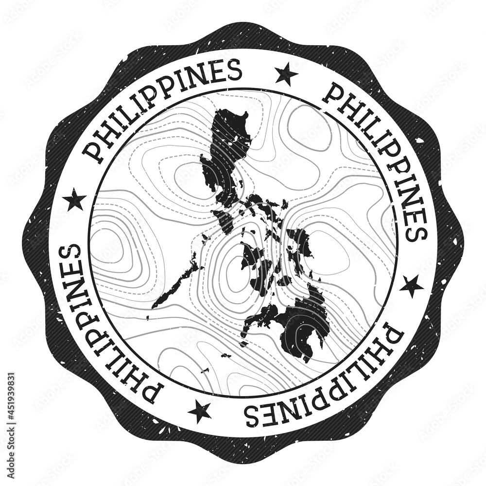 Philippines outdoor stamp. Round sticker with map of country with ...