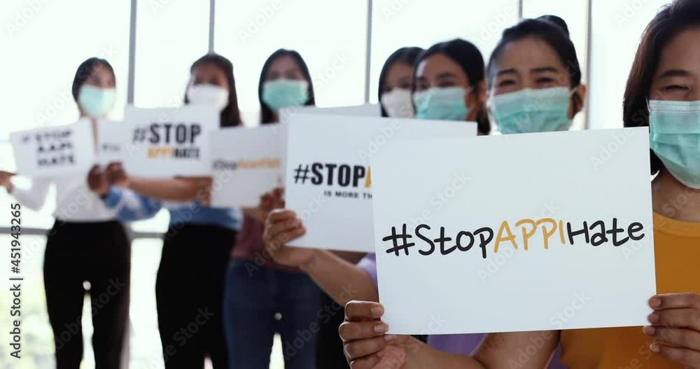 Group of multi races Asian women wearing protective hygiene face masks ...