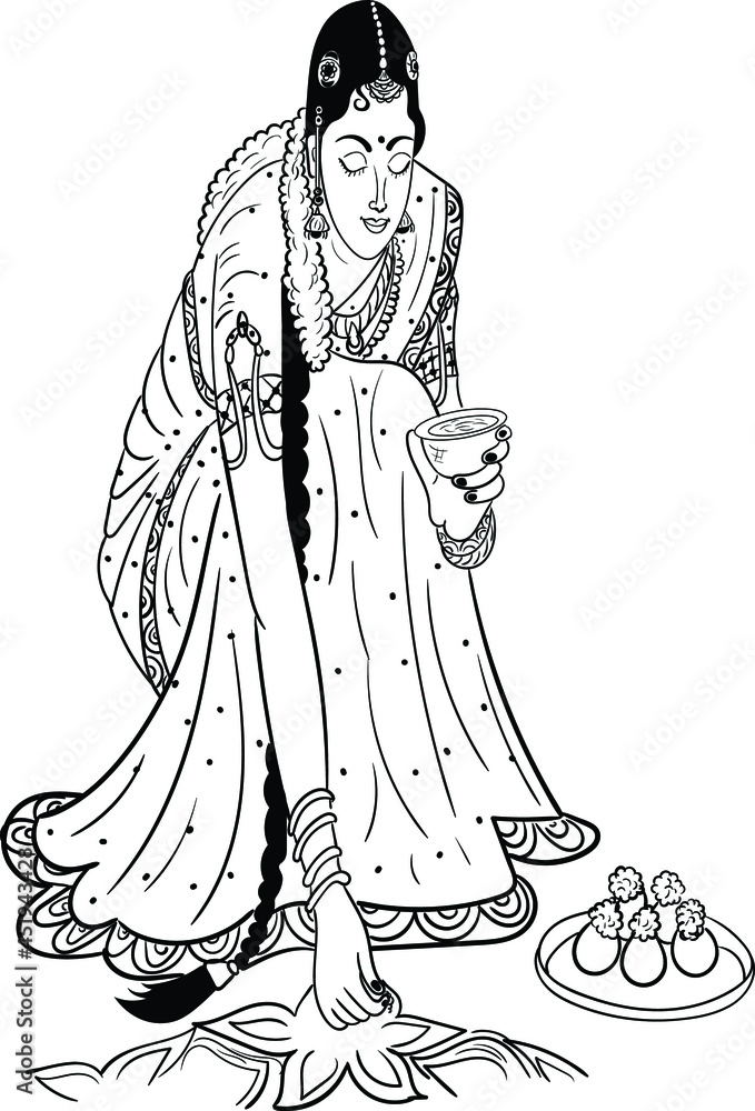Indian bride black and white line drawing clip art. Indian wedding clip ...
