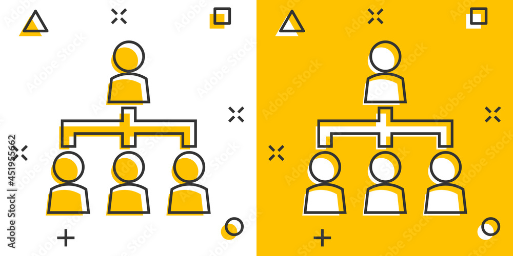 Vector cartoon people corporate organization chart icon in comic style ...