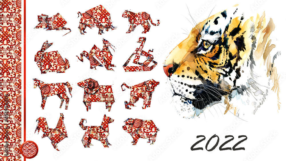 Happy Chinese New Year 2022 year of the tiger. Chinese Zodiac New Year ...