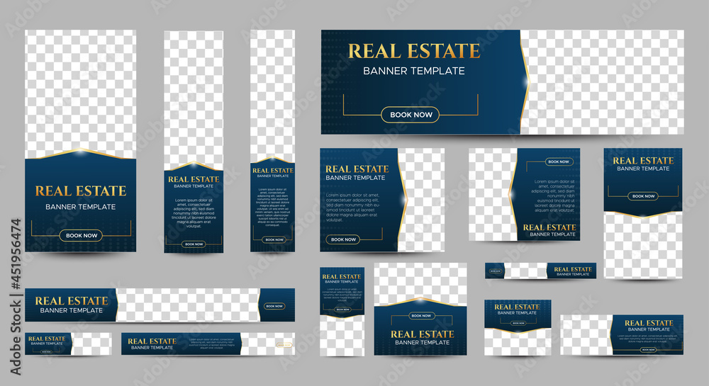 Real Estate web banner design template Set with blue background ...