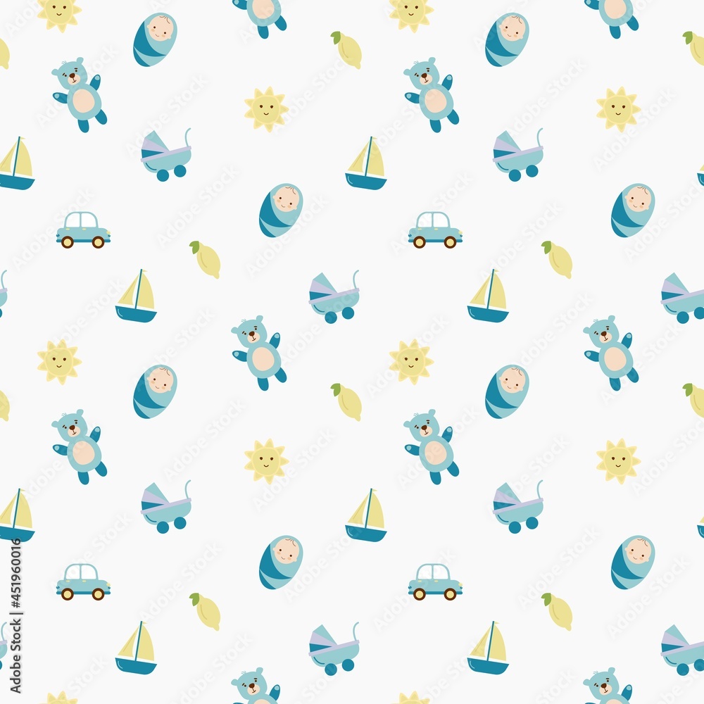 Baby pattern with child's toys, objects. Seamless pattern with baby ...