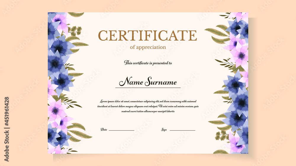 Printable Editable Floral Certificate template with beautiful ...