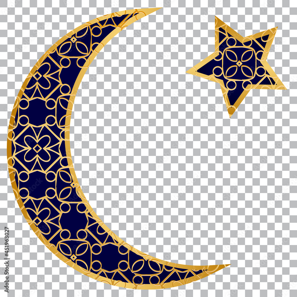Islamic crescent moon and star with elegant gold geometric convex 3d ...