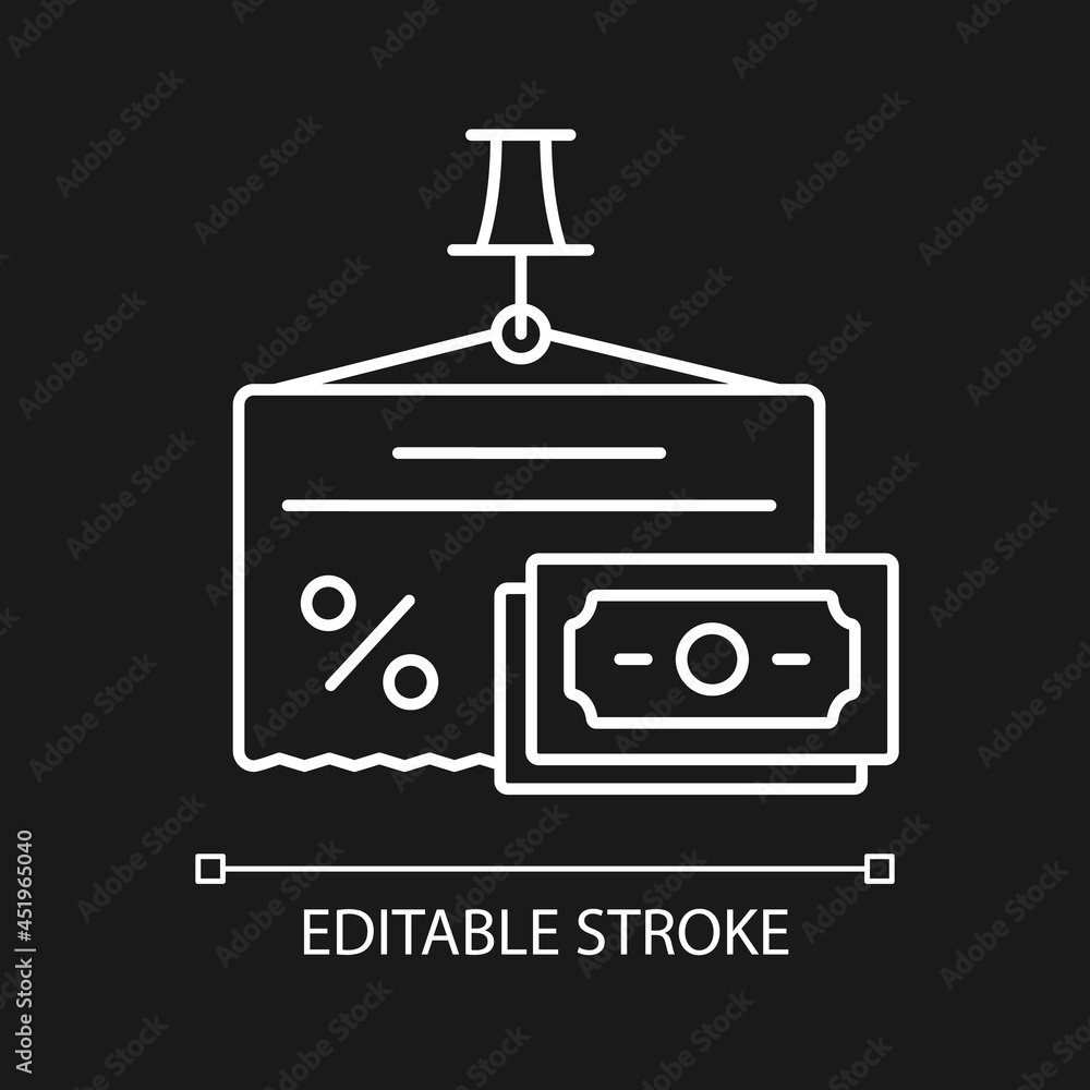 Fixed expenses white linear icon for dark theme. Money planning ...