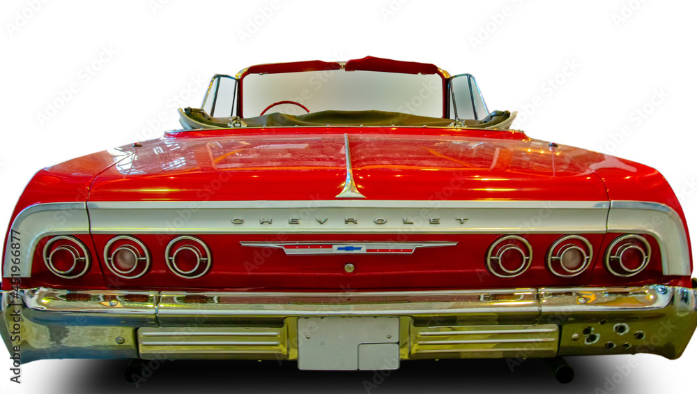Classical American Vintage car Chevrolet Impala 1964. Back view. White ...