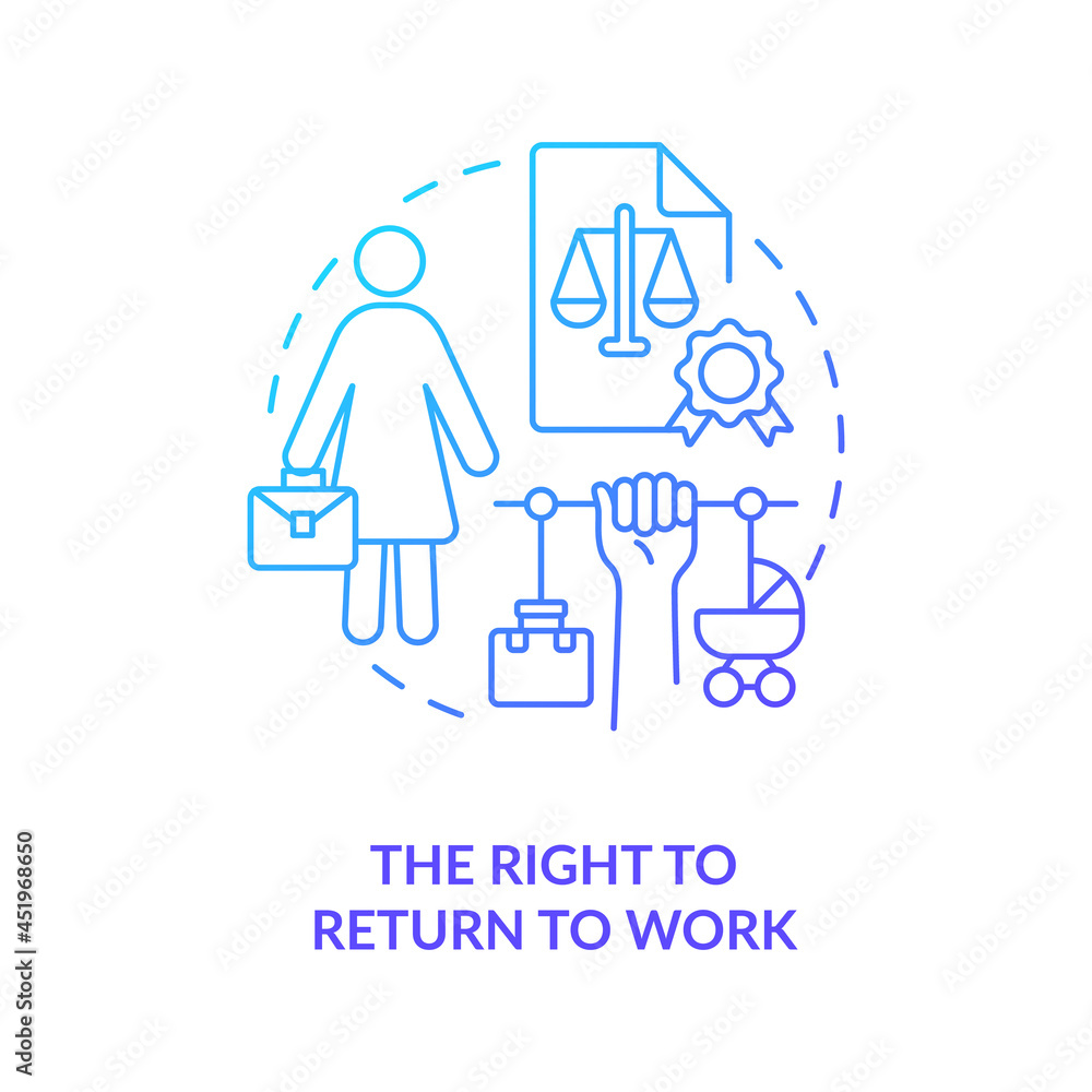 Right to return to work blue gradient icon. Job return abstract idea ...