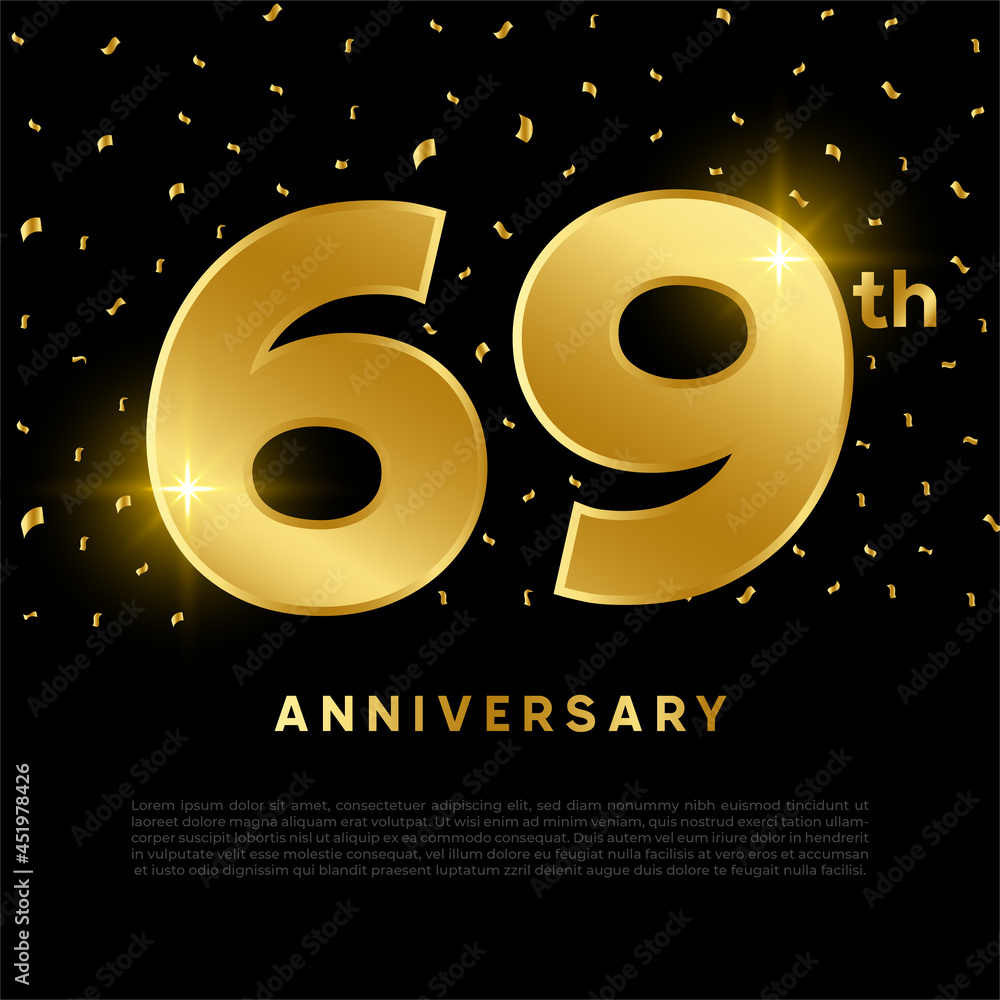 69th anniversary celebration with gold glitter color and black ...