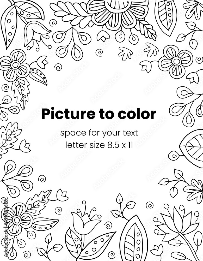 Ornate floral frame, border with space for text. Hand drawn coloring ...