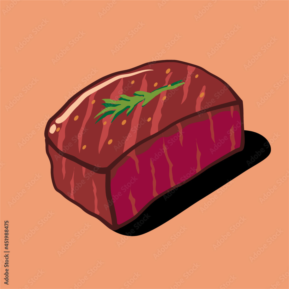 cartoon illustration of a delicious steak meat Stock Vector | Adobe Stock