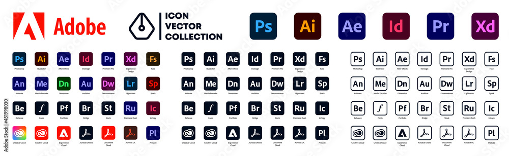 Adobe Creative Cloud procucts icon set : Photoshop, Illustrator, After ...