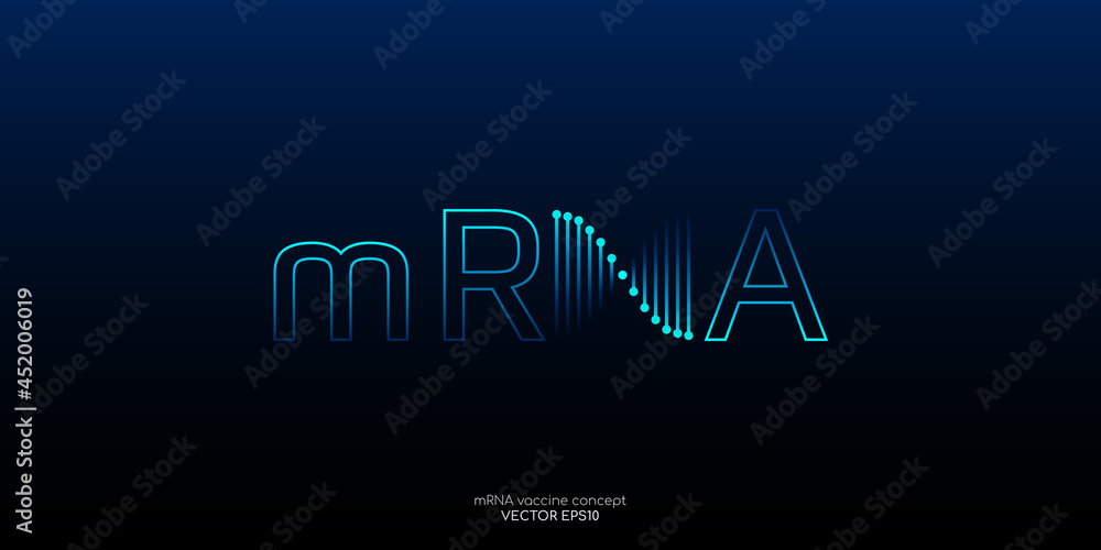mRNA vaccine logo or symbol. Abstract RNA molecule helix spiral blue ...