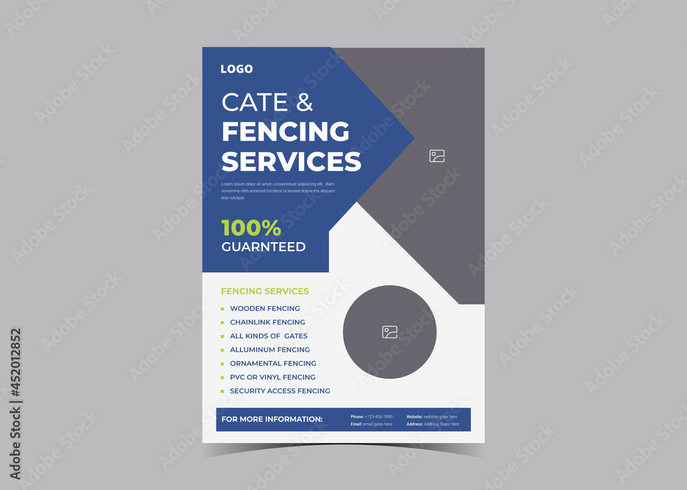 Fence service flyer template. Fencing and gate service poster leaflet ...