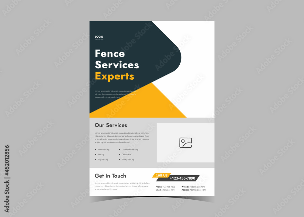 Fence service flyer template. Fencing and gate service poster leaflet ...
