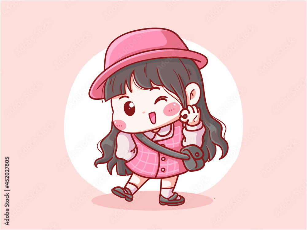 Cute and kawaii School Girl Doing OK Sign manga chibi Illustration ...
