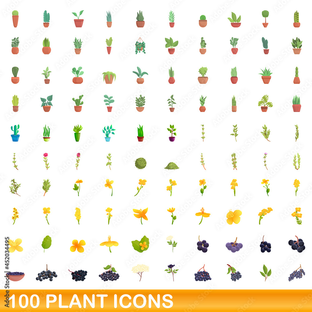 100 plant icons set. Cartoon illustration of 100 plant icons vector set ...