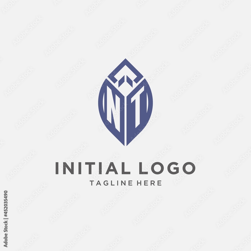 NT logo with leaf shape, clean and modern monogram initial logo design ...