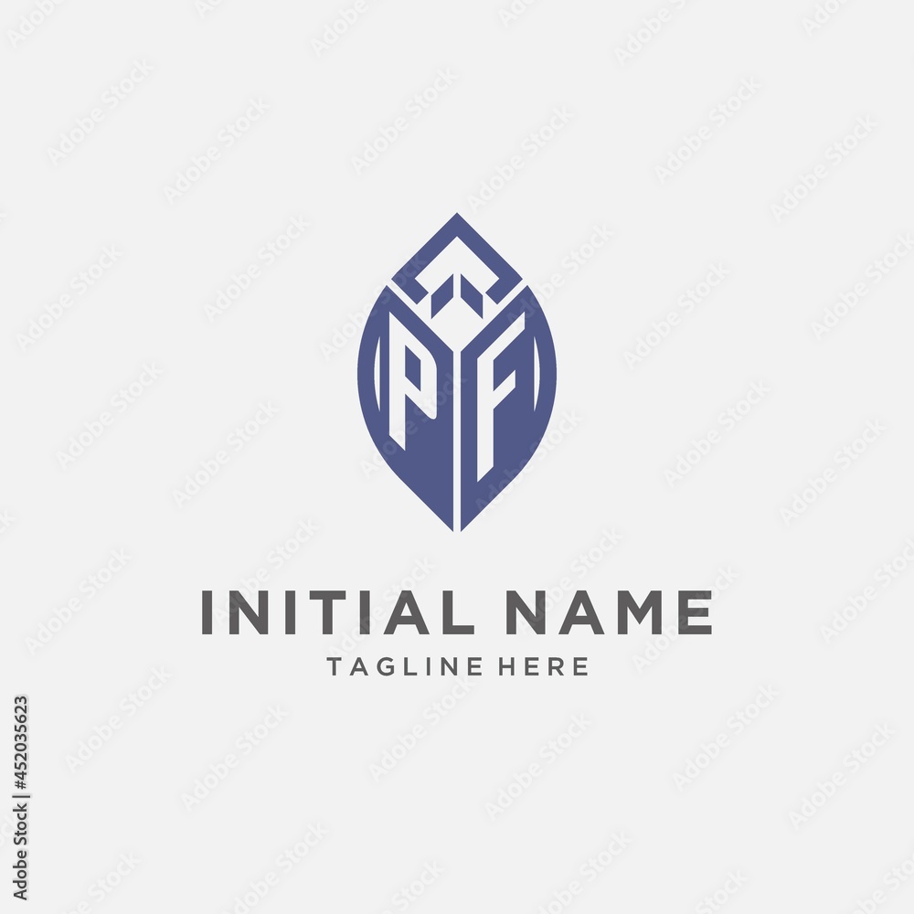 PF logo with leaf shape, clean and modern monogram initial logo design ...